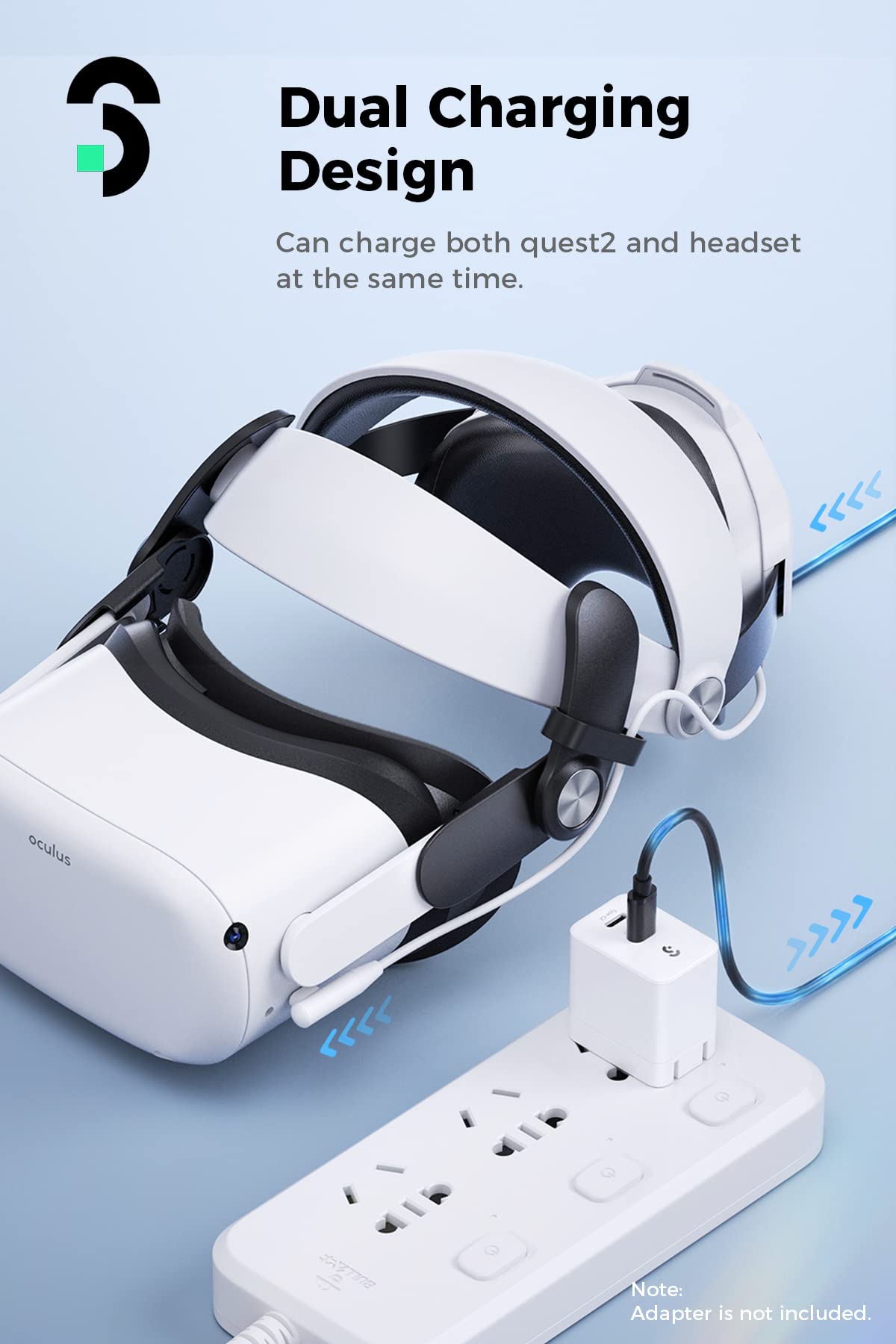 Head Strap with Battery Compatible with Oculus Quest 2, SOOMFON Strap Replacement Accessories with 10000mAh Battery Extend 8H Playtime, Enhanced Comfort Support in VR, Reduces Face and Head Pressure