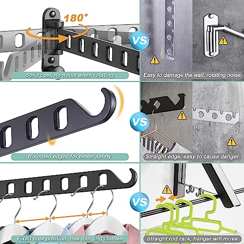 SKIKEN Wall Mounted Clothes Hanger with Swing Arm, Laundry Room Dryer Rack, Folding Valet Hook, Sturdy Hanging, Foldable 180°Rotation, Solid Aluminum (2-Pack, Black)
