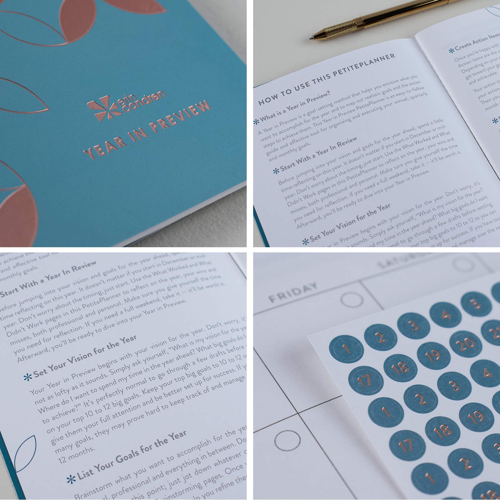 Erin Condren Petite Planner Year In Preview Planner - Customizable Goal-Setting Guide, Organizer & Tracker in One, Boost Productivity, Durable, Pretty, Cute, Stylize