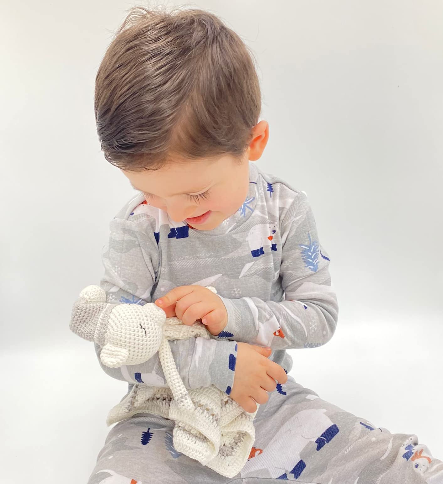 Froggy Baby Unisex Baby Security Blanket, Bear, Knitted, White/Grey