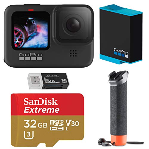 GoPro HERO9 Black, Waterproof Action Camera, 5K/4K Video, Starter Bundle with Extra Battery, Floating Hand Grip, 32GB microSD Card, Card Reader