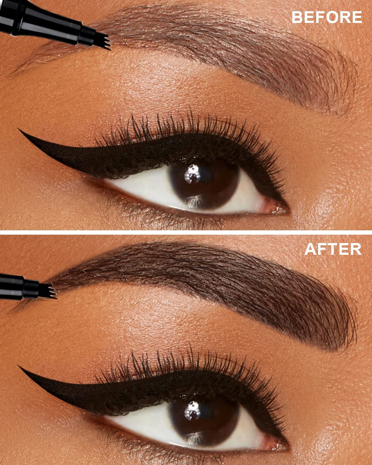 NaSeny Microblading Eyebrow Pen with 4 Micro-Fork Tips Applicator,Waterproof Liquid Eyebrow Pencil Tattoo Ink Brow Pen Creates Natural Hair Like Eyebrows Smudge-Proof Eye Makeup Last 24H (Dark Brown)