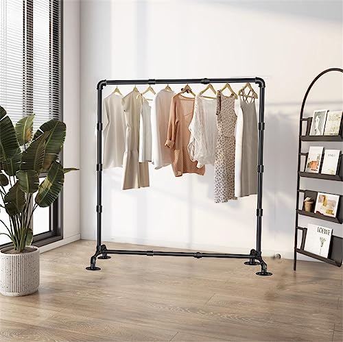 Mdjwjj Industrial Pipe Clothing Rack Free Standing,Vintage Commercial Grade Pipe Garment Racks with 4 Stable Feet for Hanging Clothes Retail Display,Black