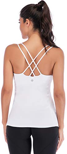 RUNNING GIRL Yoga Tank Tops for Women Built in Shelf Bra B/C Cups Strappy Back Activewear Workout Compression Tops(BX2288 White.M)