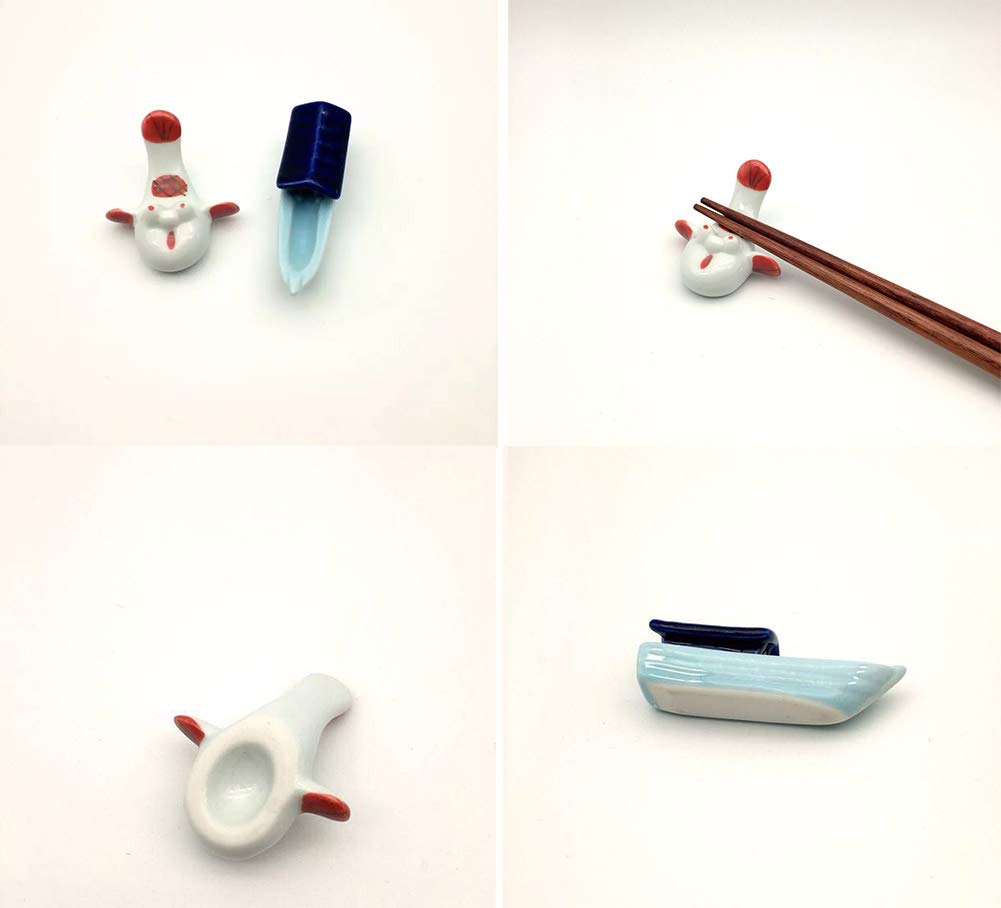 Kungfu Alien Sailboat and Snowman Ceramics Chopstick Holder Rest Spoon Fork Knife Stand, 6Pcs