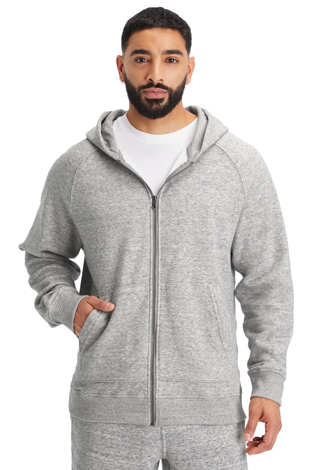 Fabletics Men's The Postgame Full Zip Hoodie, Sweatshirt, Cotton, Soft, 4-Way Stretch, Cozy Fleece, L, Olive Green