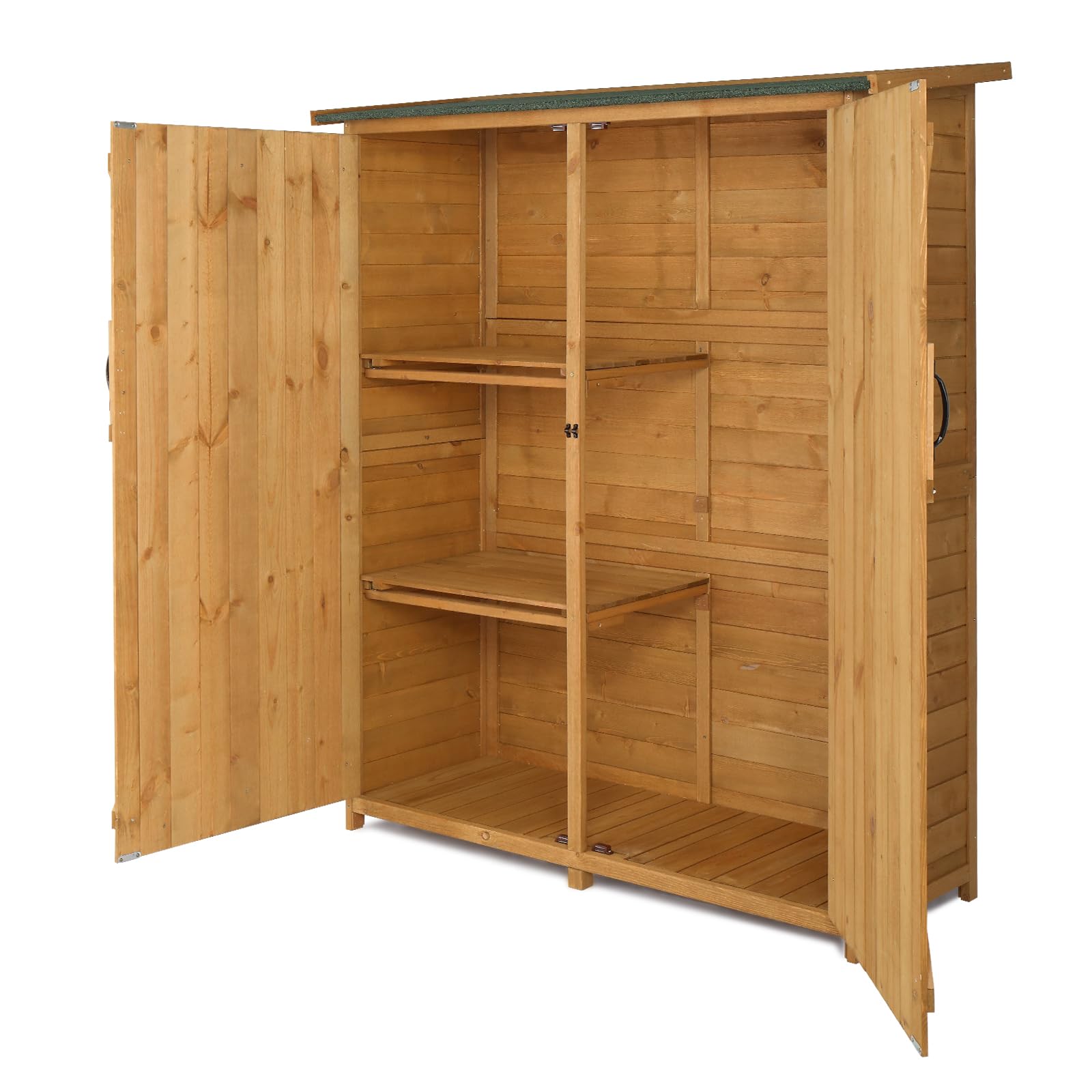 Pinikuyiro Outdoor Storage Cabinet, Wood Garden Shed, Outside Tool Shed, Vertical Organizer Cabinet with Double Lockable Doors for Outside, Garden and Yard