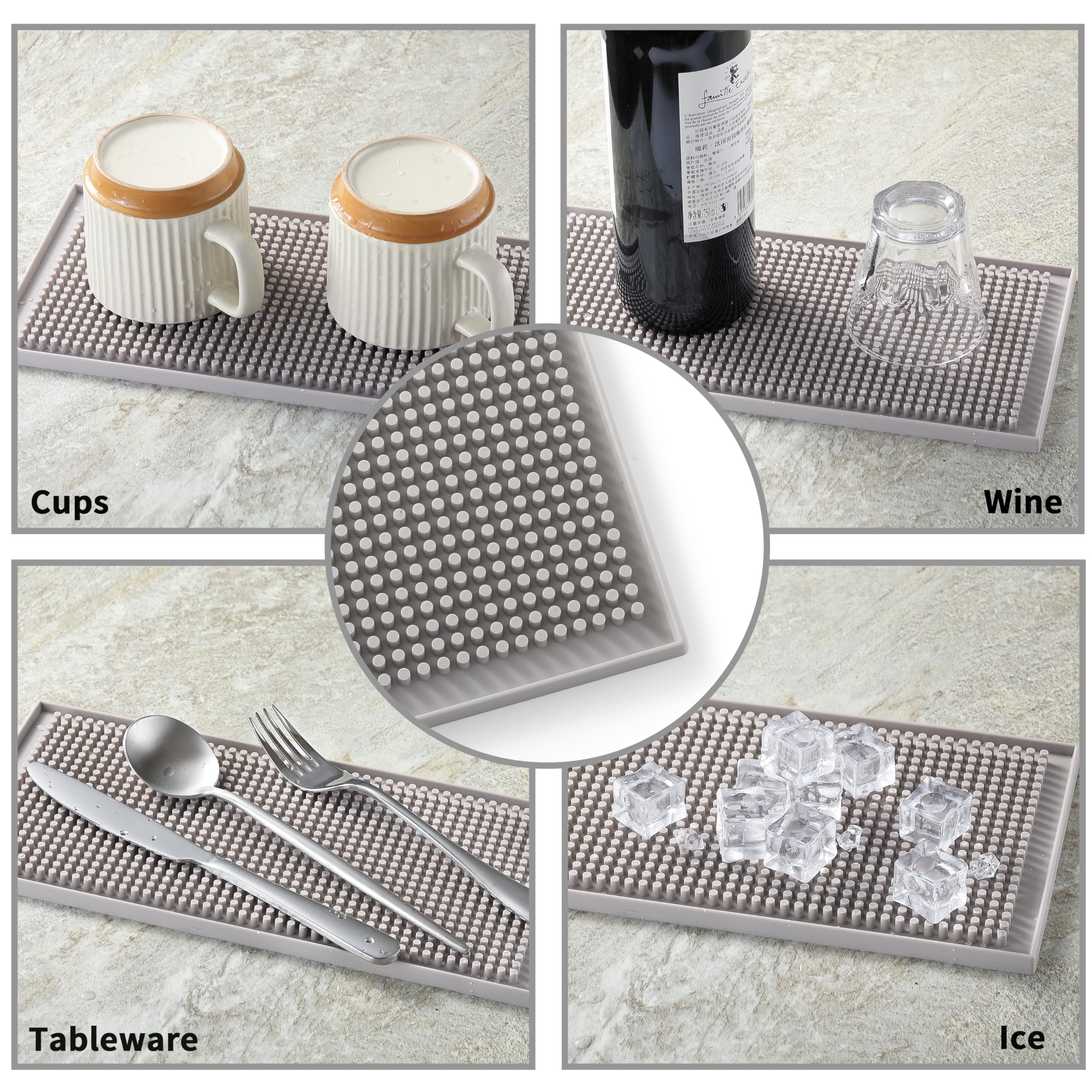 JJOO Small Silicone Rubber Mat, 6 x 12 Bar Mat & Coffee Mat, Durable Bar Mats for Kitchen, Cocktail Bartender, Coffee Station, Restaurant Counter Top (Grey, Dishwasher Safe)