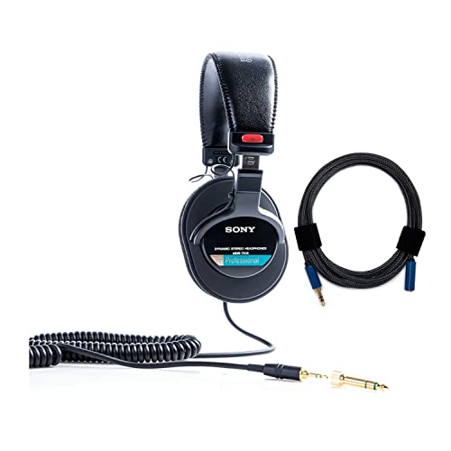 Sony MDR7506 Folding Professional Closed Ear Headphones Bundle with Knox Gear Nylon Braided 3.5mm Audio Extension Cable (2 Items)