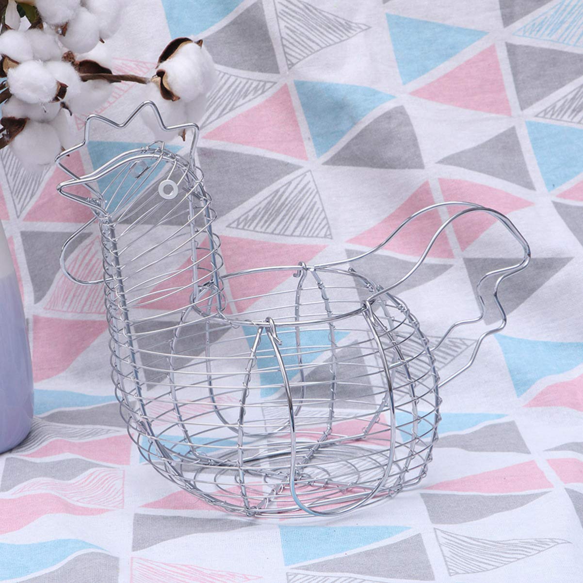 Hemoton Chicken Shaped Egg Holder Creative Iron Eggs Storage Basket Metal Wire Hen Egg Basket Vegetables Container Farmhouse Decor (Silver)