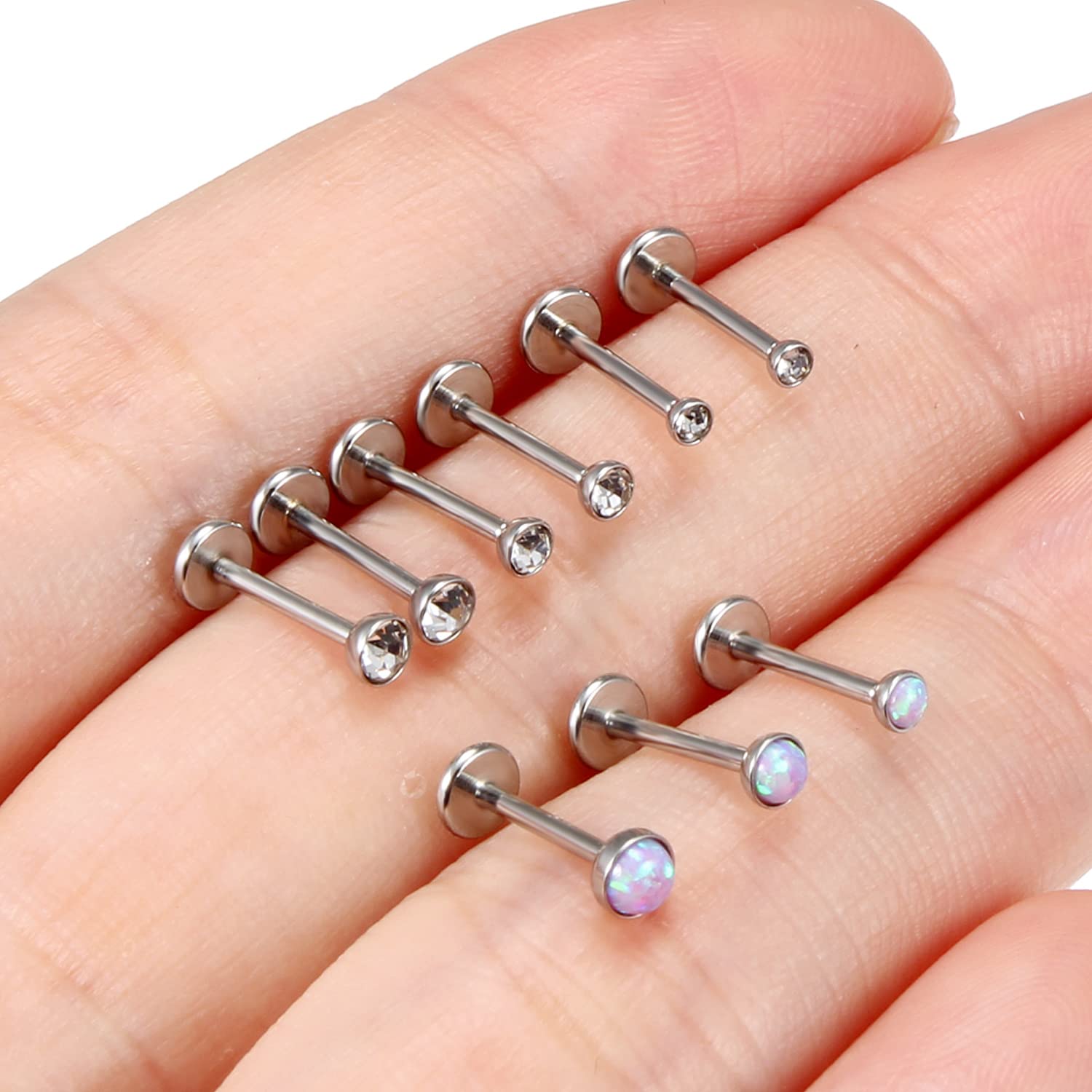 Ftovosyo 18G Threadless Push in Nose Rings Studs Surgical Steel Pushin Nose Stud 2mm 2.5mm 3mm Round Crystal Opal Nose Piercing Jewelry for Women Men
