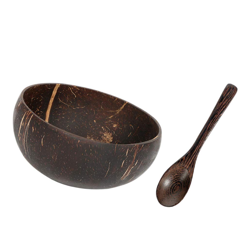 Hemoton coconut bowl with spoons，smoothie bowls Fruit Salad Bowl Buddha Bowl Kitchen Utensils (Natural)