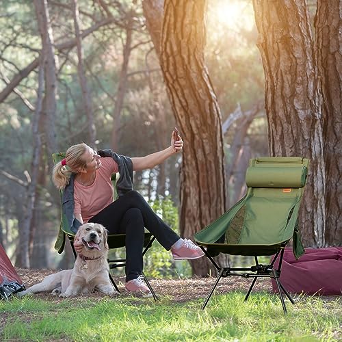 TOBTOS High Back Camping Chair, Lightweight Camping Chair with Headrest, Stable Portable Folding Chair for Outdoor Camp, Hiking, Backpacking (Green)