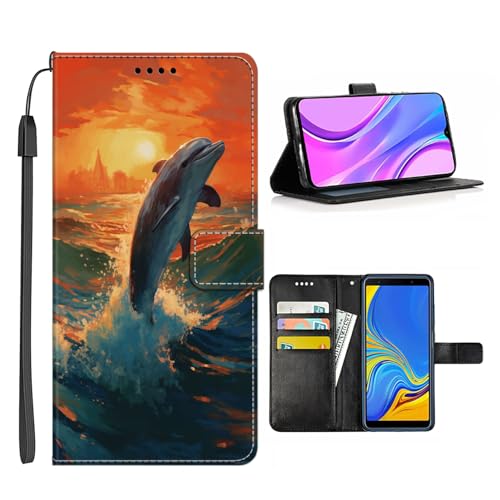 Elgzigok Wallet Case Suitable for Samsung Galaxy A40 with Dolphin-aa578 Pattern TPU Multiple Card Slots Protective Case with Magnetic Buckle Multicolor
