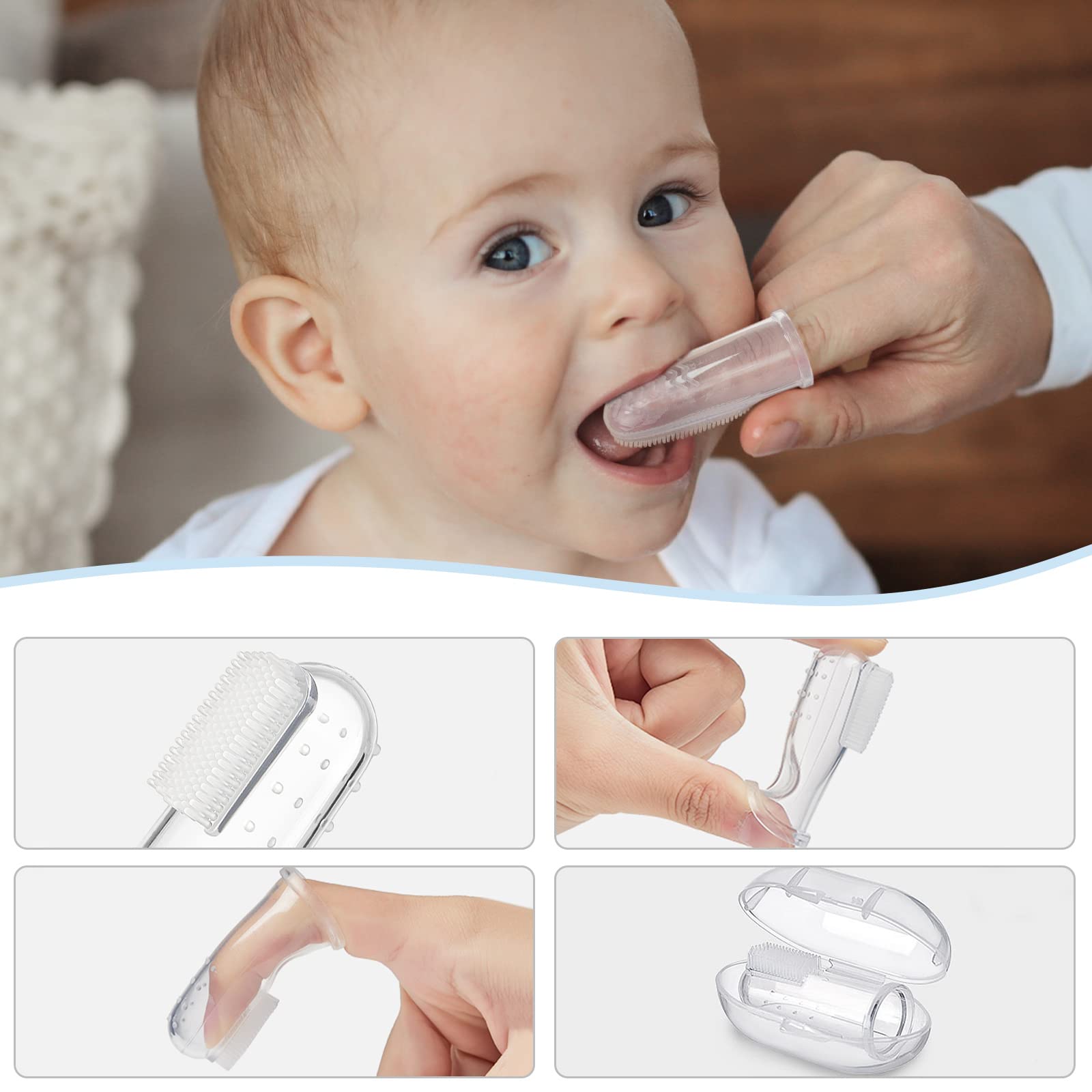 haakaa Training Toothbrush Set Oral Care Kit, Soft Silicone Toothbrush for Baby, Infants, Toddlers & Kids, Bluestone