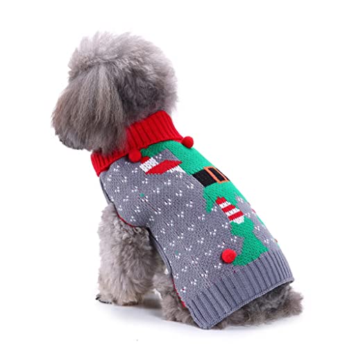 Ornaous Cute Dog Cat Ugly Christmas Sweater, Pet Xmas Elf Knitted Sweater Warm Clothes for Holiday (XXL Size)