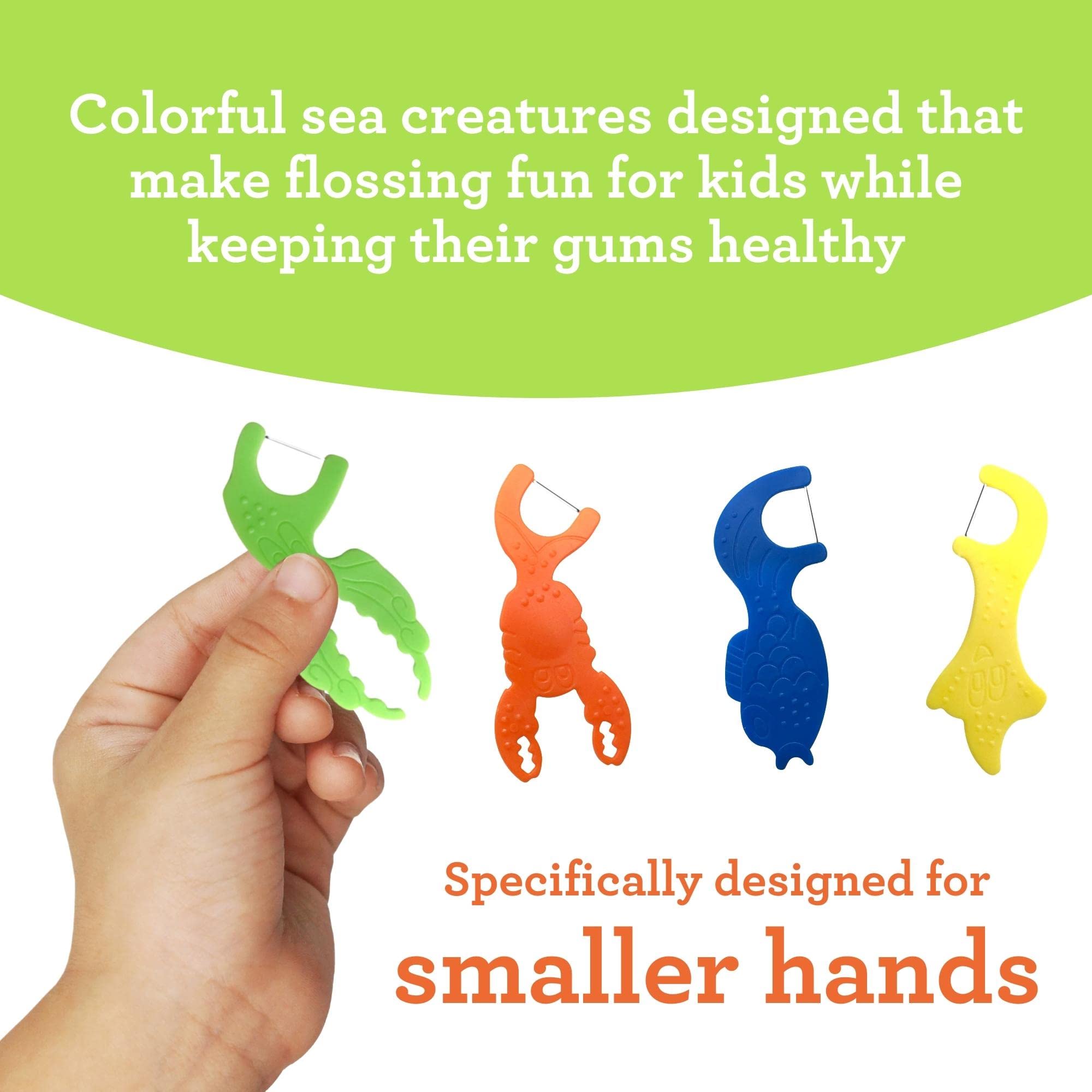 GuruNanda DentalGuru Floss for Kids - Kids Dental Floss with Easy Grip Handle - Fun Sea Animal Shape Floss Picks 30ct, Multicolor