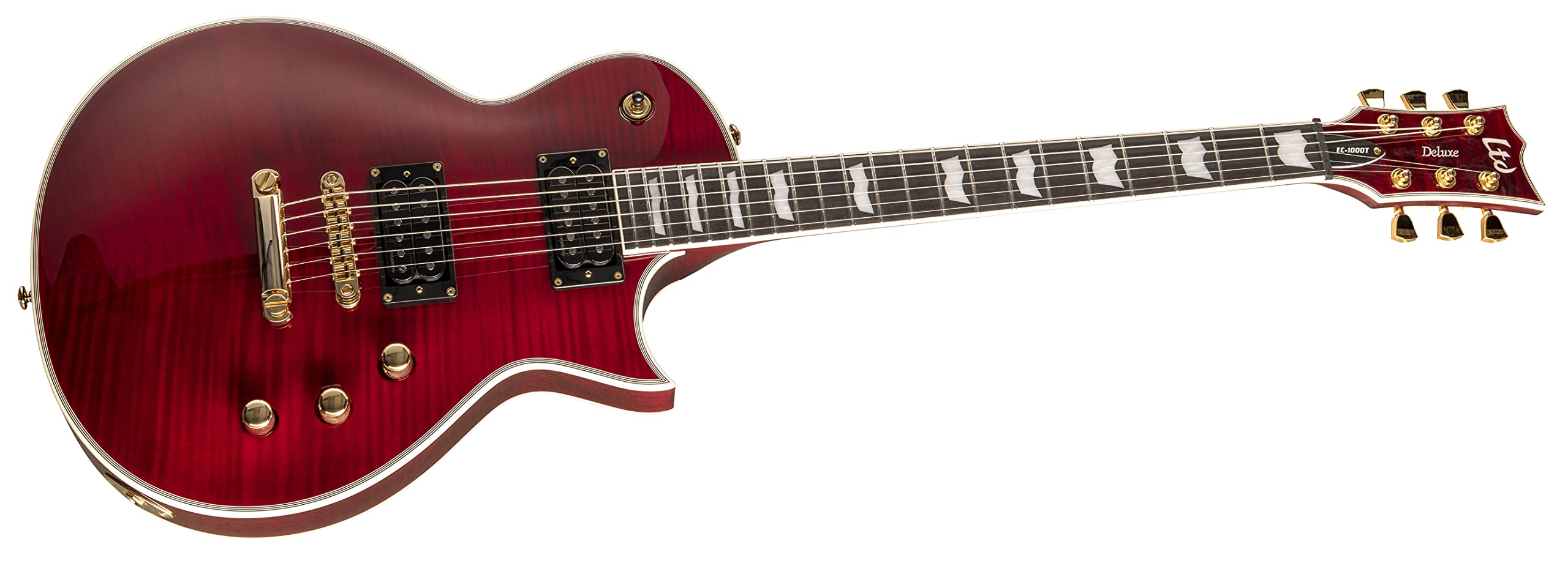 ESP 6 String LTD Deluxe EC-1000T CTM Electric Guitar, See Thru Black Cherry, Right, (LEC1000TCTMFMSTBC)