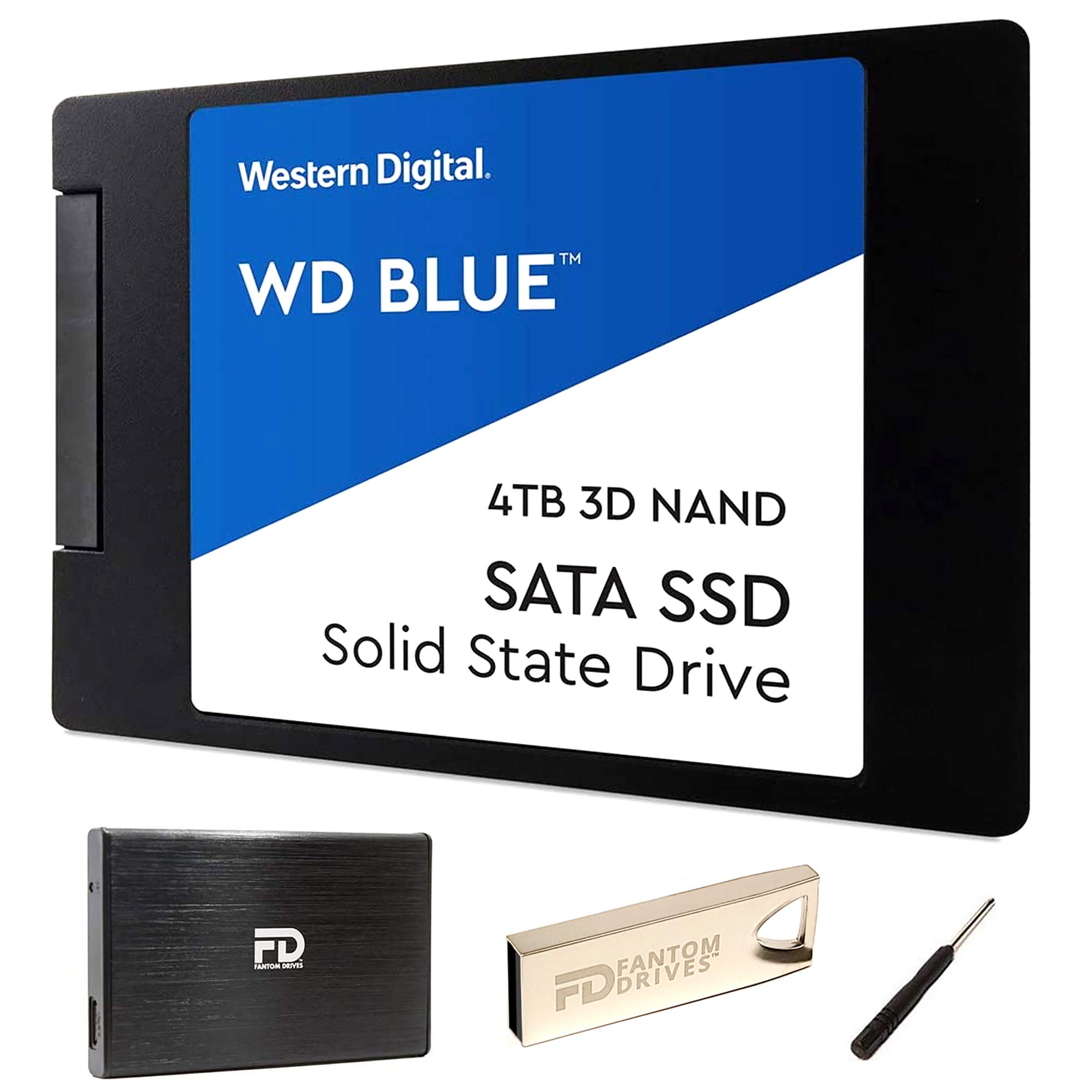 Fantom Drives WD 4TB SSD Upgrade Kit - Includes 4TB Western Digital Blue SSD, 2.5", Enclosure, and Drive Cloner Software in USB Drive (W4000SSDKIT)