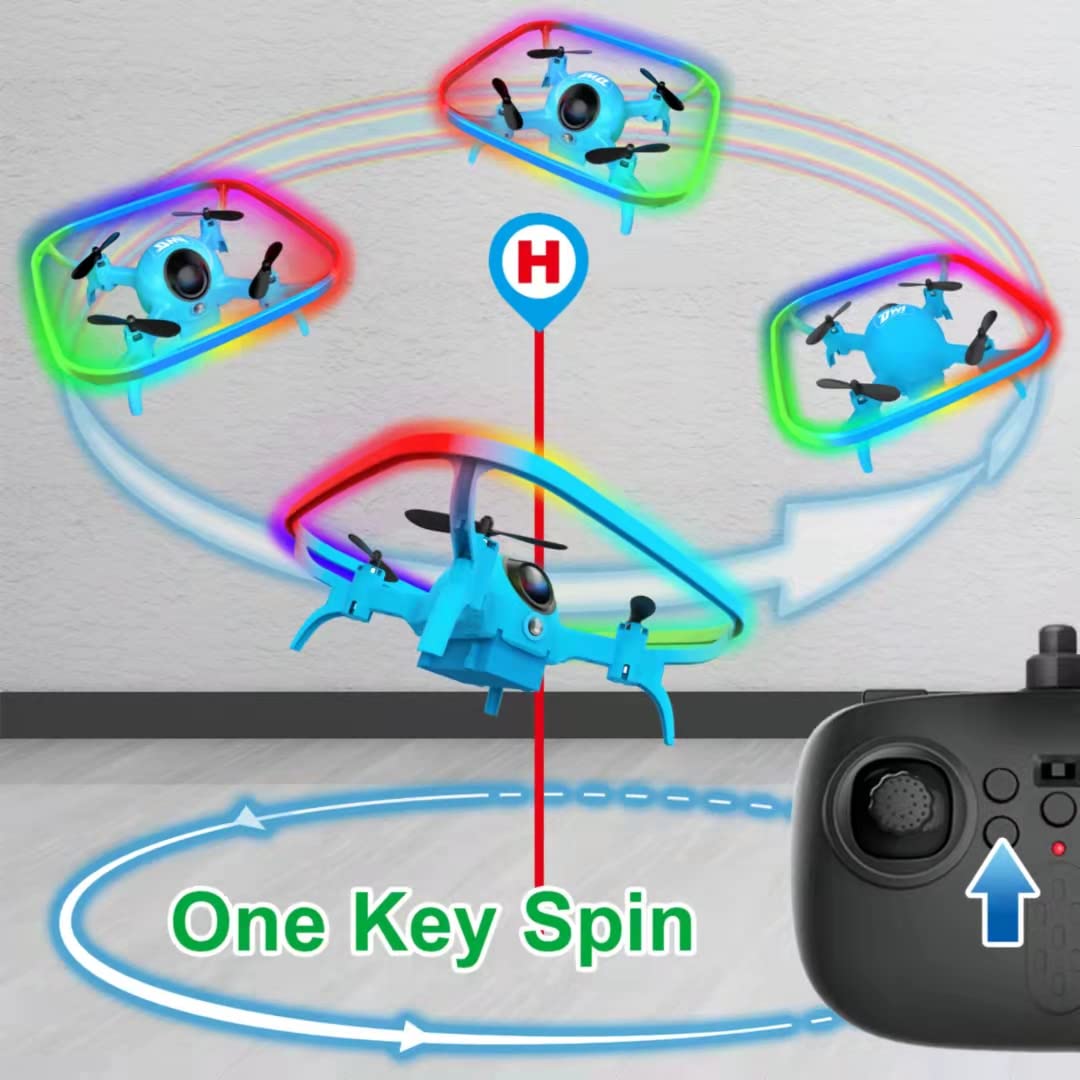 Dwi Dowellin Mini Drone for Kids, LED Lights Remote Control Drone, Nano RC Quadcopter with Auto Hovering Small&Easy Flying Toys Drones for Beginners Boys and Girls Adults, Blue