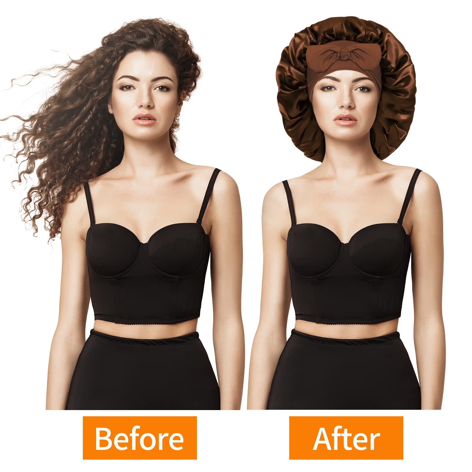Kenllas Satin Silk Bonnet for Women - Large Sleep Cap with Tie Band for Curly Dreadlock Braid Hair Care (Black1)