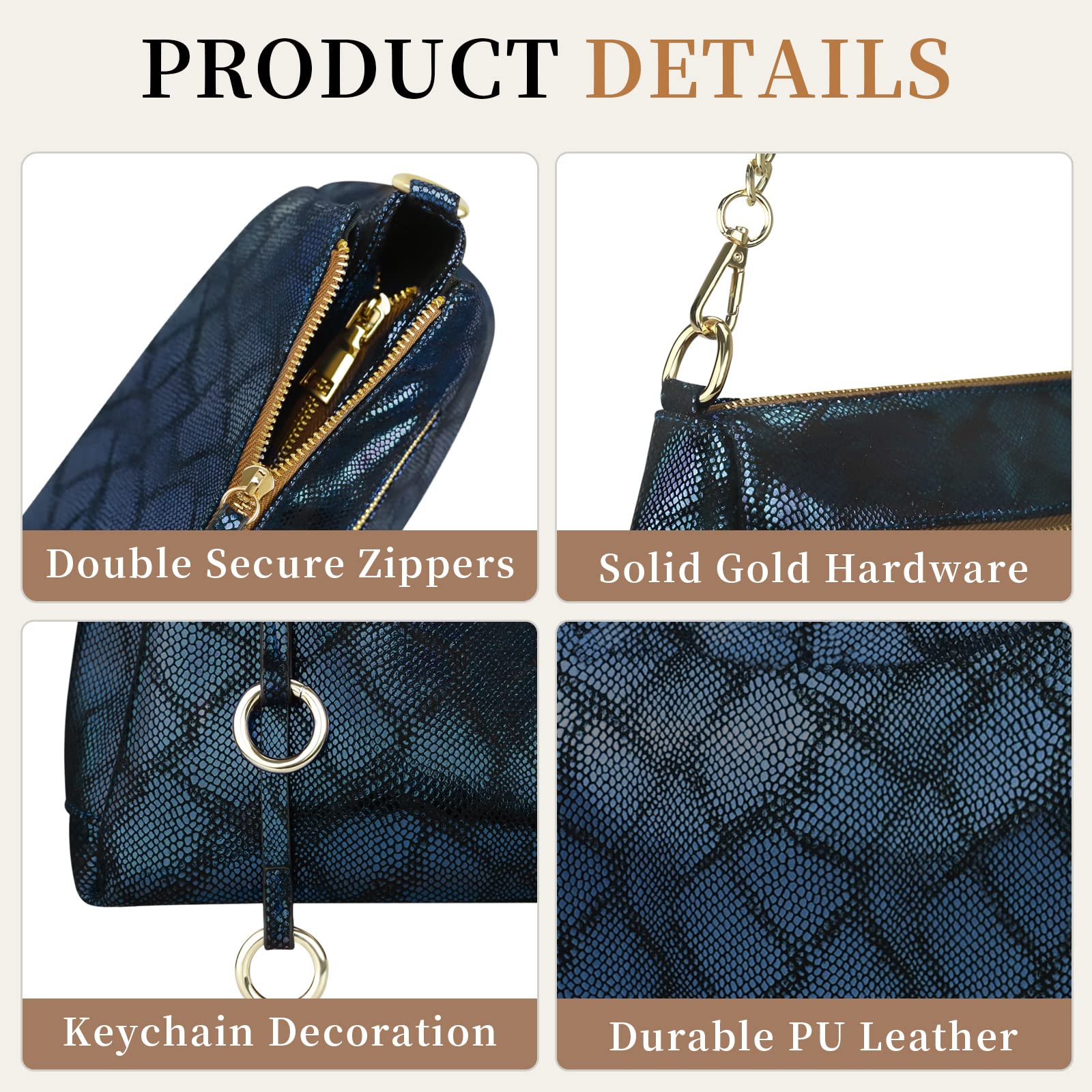 FUKUTAI Crossbody Shoulder Purses for Women - PU Leather Crossbody Bags Ladies Hobo Handbag Medium Size (Navy Blue)