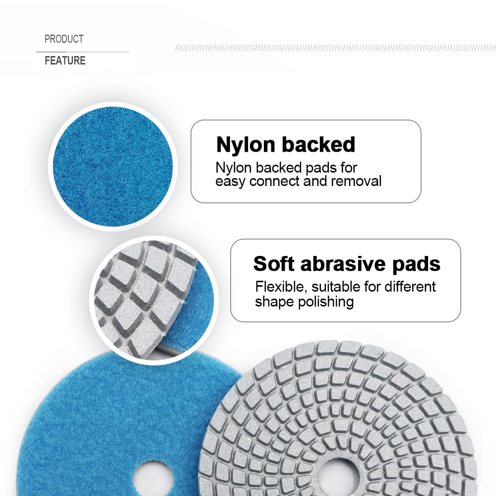 SHDIATOOL 8Pcs 4 Inch Diamond Wet Polishing Pads with White Bond Grit 50 for Marble Granite Stone