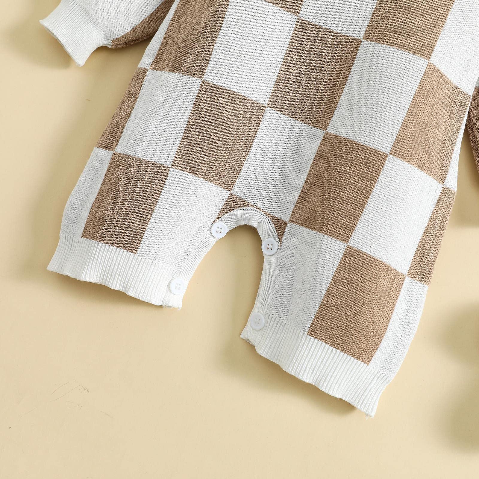 Lamgool Baby Girls Boys Checkered Jumpsuit Knitting Longsleeve Casual Plaid Romper Outfit for Fall 6-12M