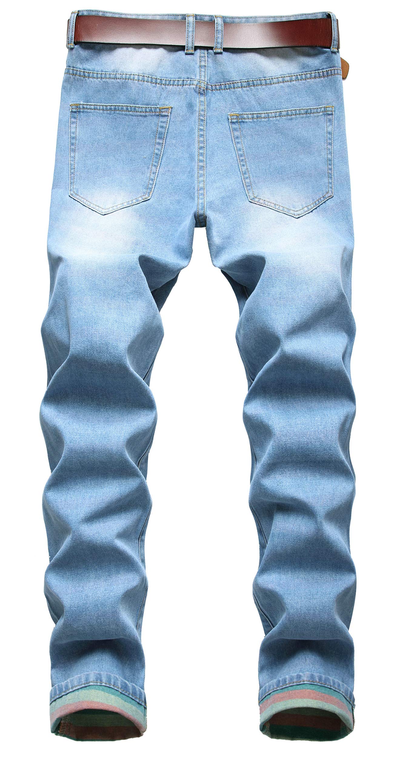 FEESON Men's Casual Regular Slim Fit Ripped Washed Distressed Denim Jeans Blue 28