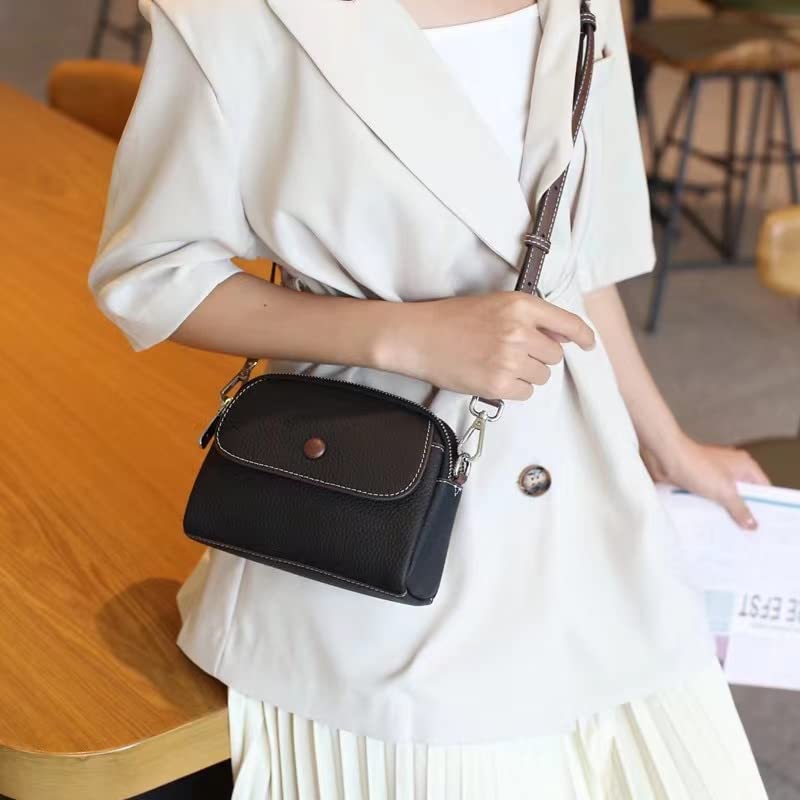 FUKUTAI Genuine Leather Crossbody Bag for Women - Shoulder Cross Body Handbags Purses Lightweight & Soft (Black)
