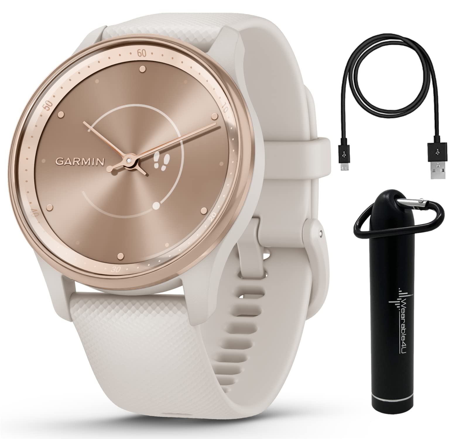 Wearable4U Garmin vivomove Sport, Hybrid Smartwatch, Health Features, Touchscreen, Black Energy Bundle
