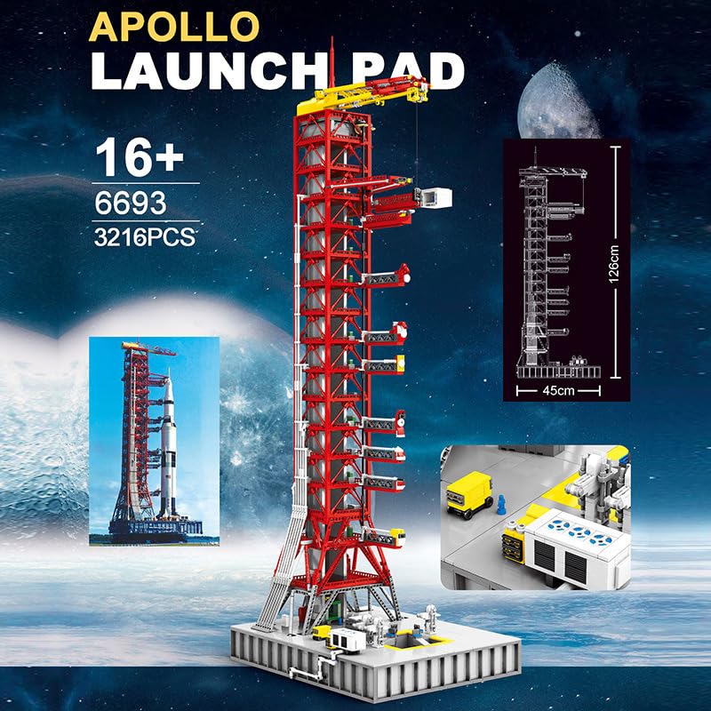 FULHOLPE Apollo Launch Pad Building Blocks Aerospace Launch Tower Compatible with Ideas NASA Apollo Saturn V 92176/21309 Outer Space Model Rocket - 3,216 Pieces