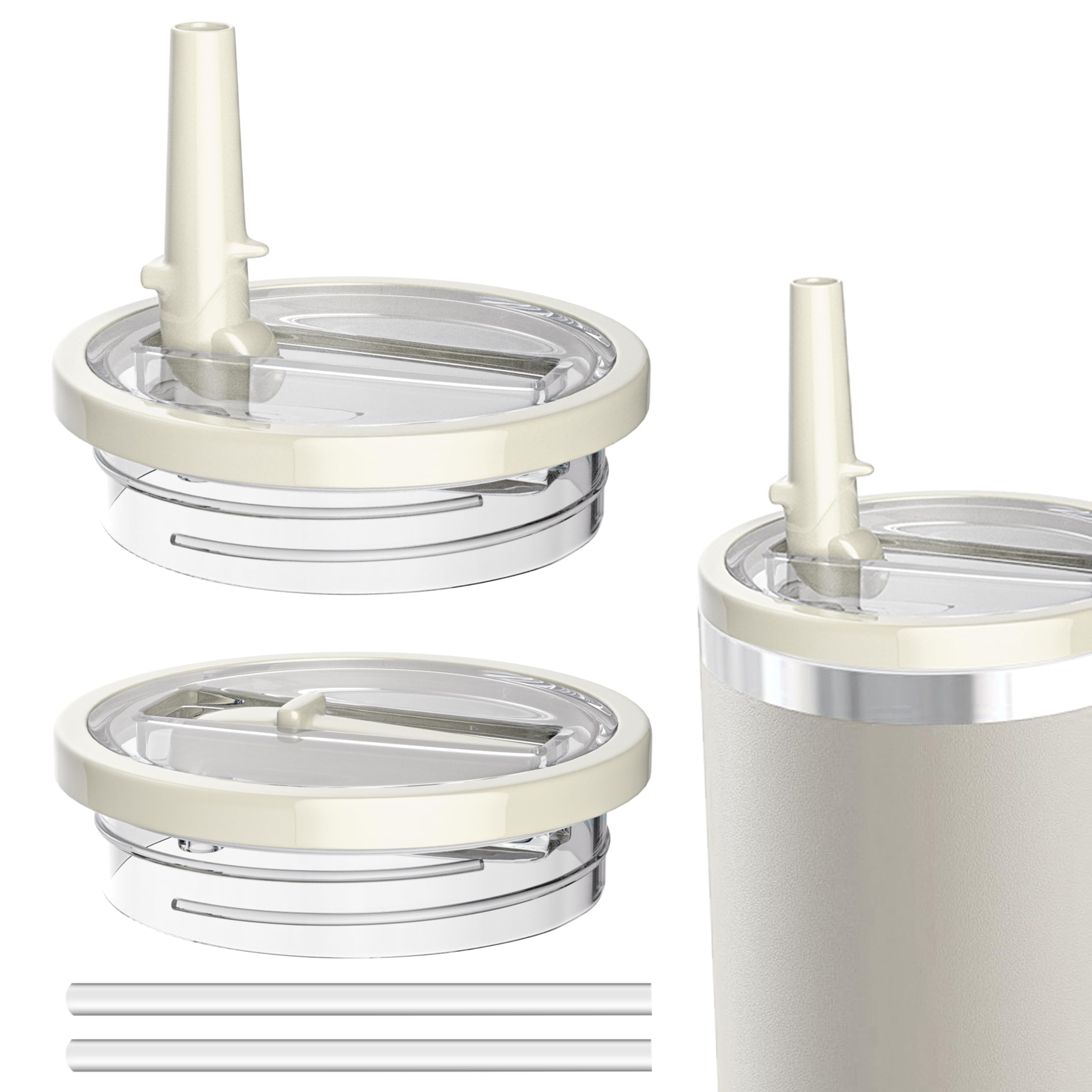 Miavers 2Pack 40oz Tumbler Flip Straw Lid Replacement suit for Stanley Quencher cup,leak proof and spill resistant tumbler lid, convenient Tumbler Cover applicable to Stanley 40oz tumbler (Beige)