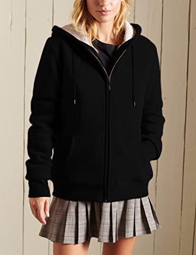 Yeokou Women's Casual Winter Warm Sherpa Lined Zip Up Hooded Sweatshirt Jacket Coat (X-Large, Black001)