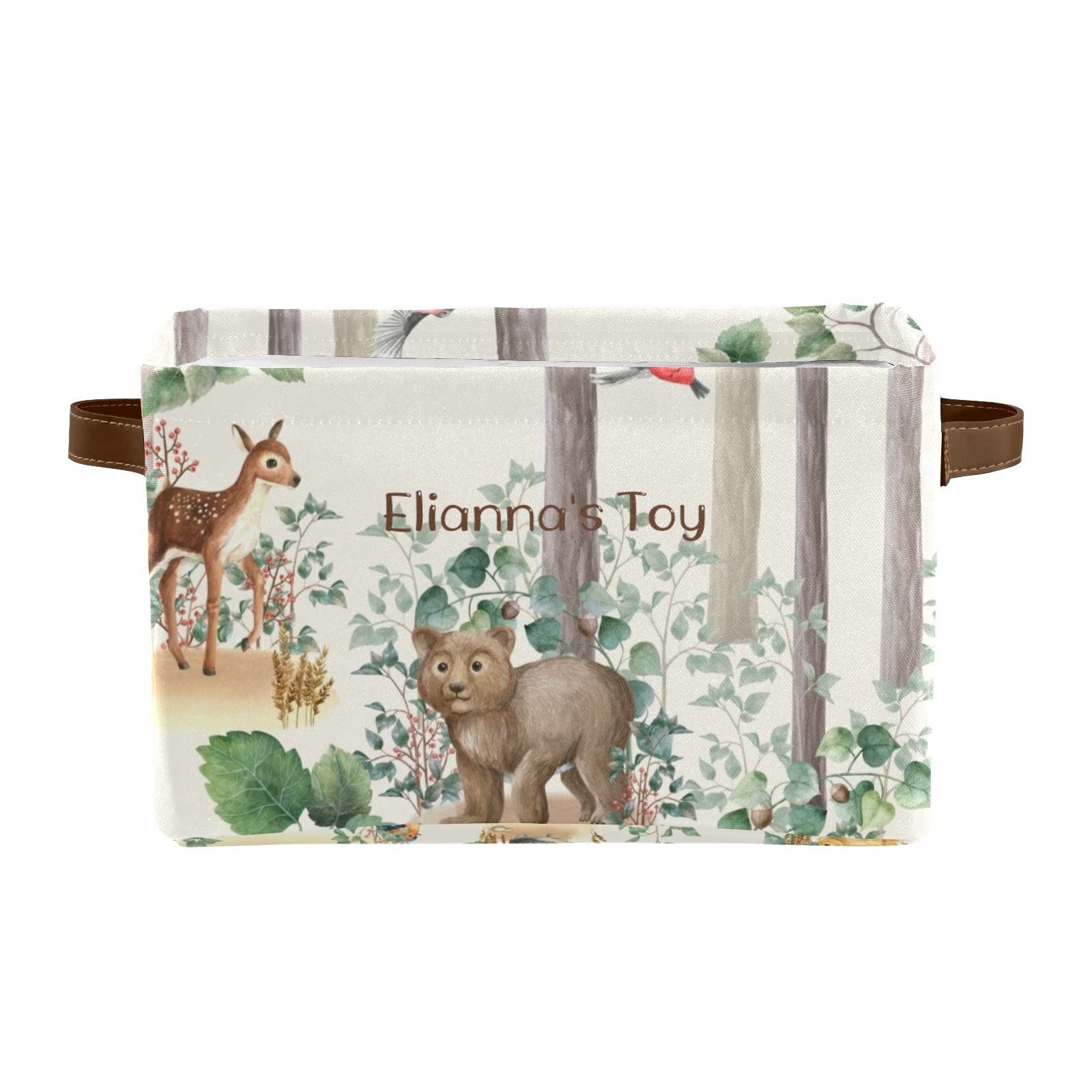Joyestore Woodland Bear Deer Fox Personalized Storage Bins Baskets Cubes Organizer with Handle for Shelves Closet Nursery Toy 1 Pack