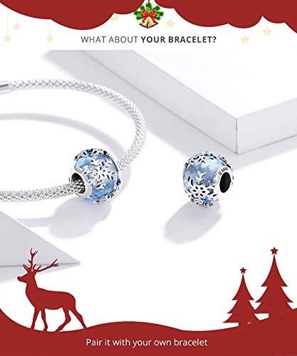Eternalll Jewellery Snowflake Charms Authentic 925 Sterling Silver Charm Beads Christmas Charms Rose Gold Charms for Bracelets (Snowflake Glass Beads)