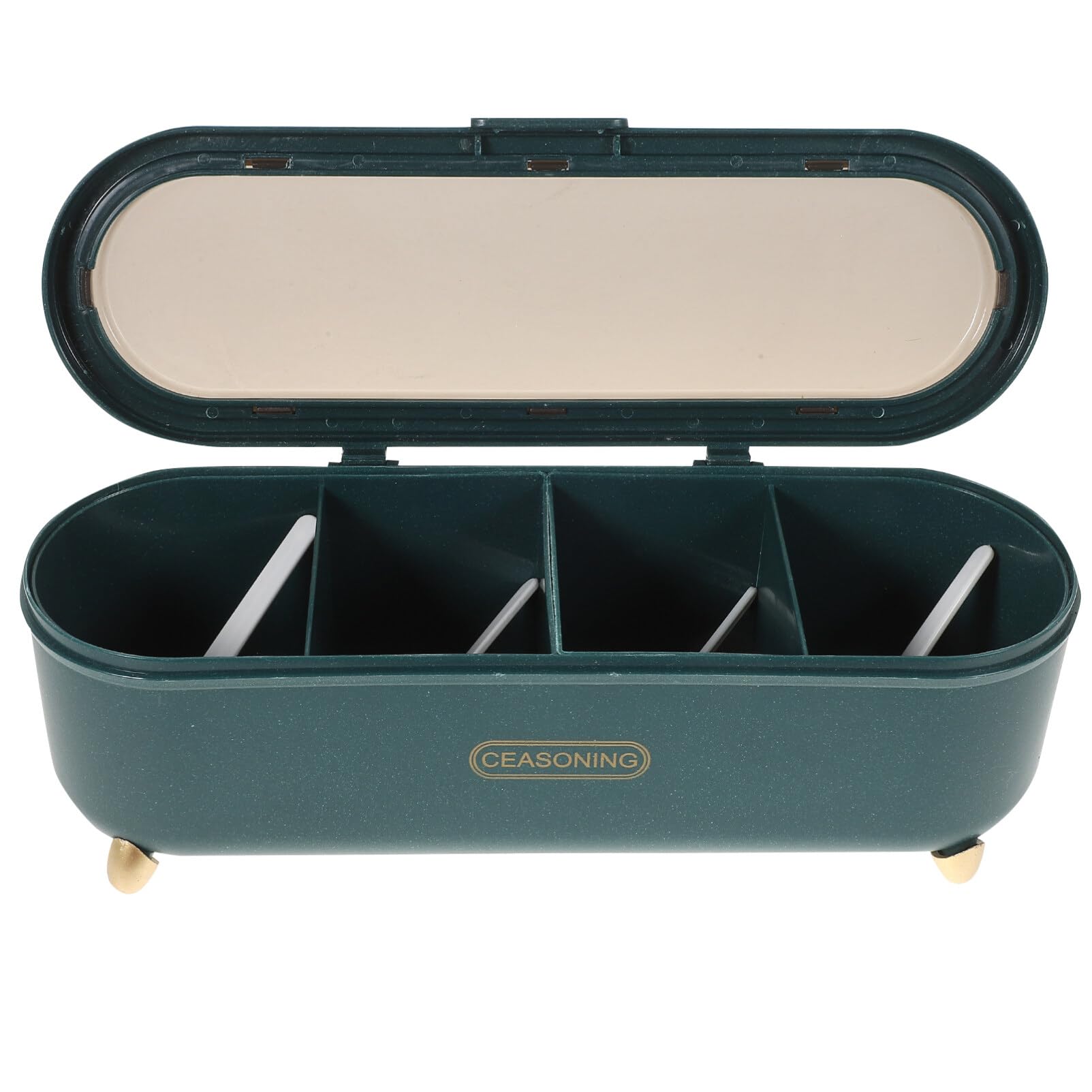 Hemoton Kitchen Utensil Holder Flatware Tray with Lids Plastic Cutlery Storage Box Kitchen Cutlery Utensil Drawer Organizer with Cover Silverware Countertop Storage Containers (Green)