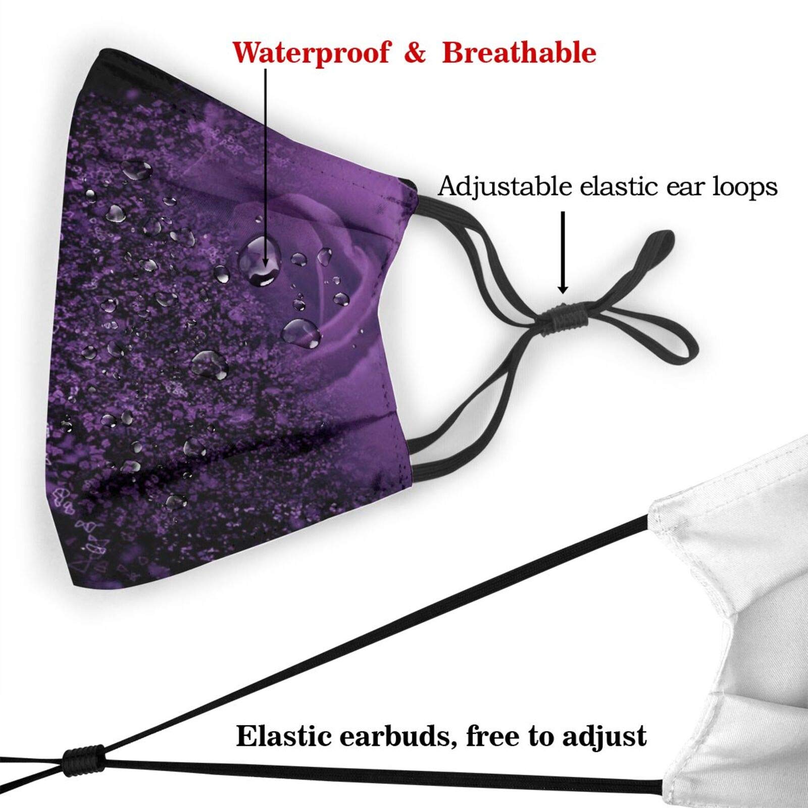 ETHAICO Fillter Face Cloth For anyone,Man and woman,Purple Rose in The Dark,Cold Mouth Dustproof Double Protection,One Size