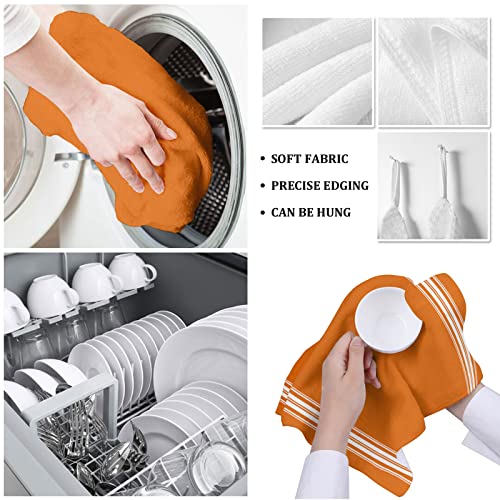 zzsunfeel Kitchen Towels Reversible for Drying Dishes, Thanksgiving Fall Orange White Stripe Set of 1 Dishcloths Cotton Hand Towels, Absorbent Dish Towels for Kitchen Counter Tea Towels 18"x 28"
