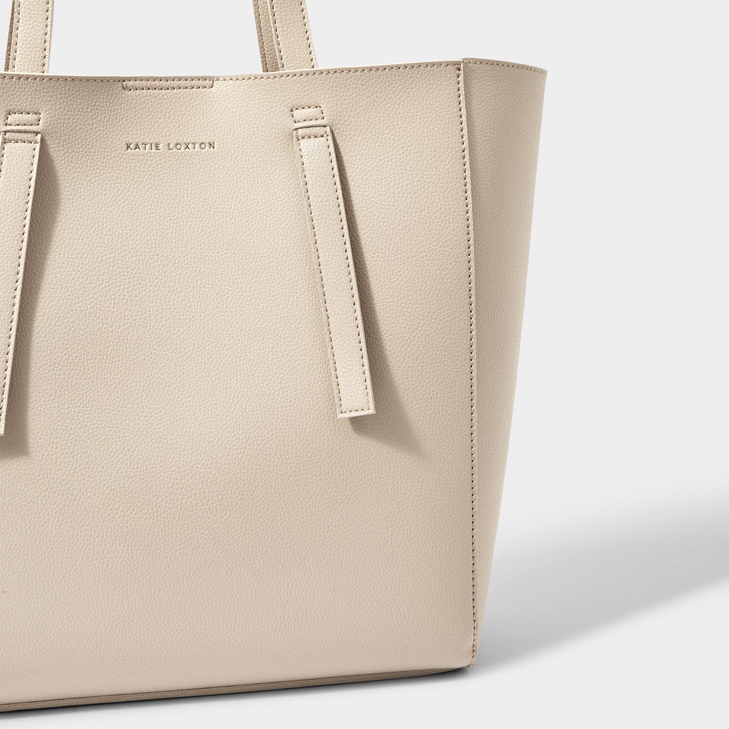 KATIE LOXTON Emmy Womens Medium Vegan Leather Double Shoulder Strap Tote Bag Taupe