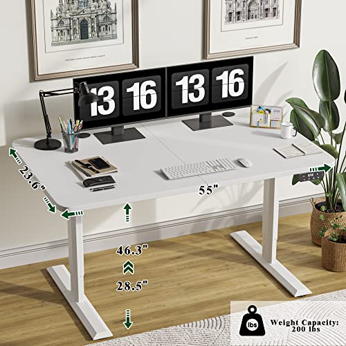 YESHOMY Electric Standing Desk Height Adjustable Table Ergonomic Home Office Workstation with Cup Holder and Headphone Hook, 55", White