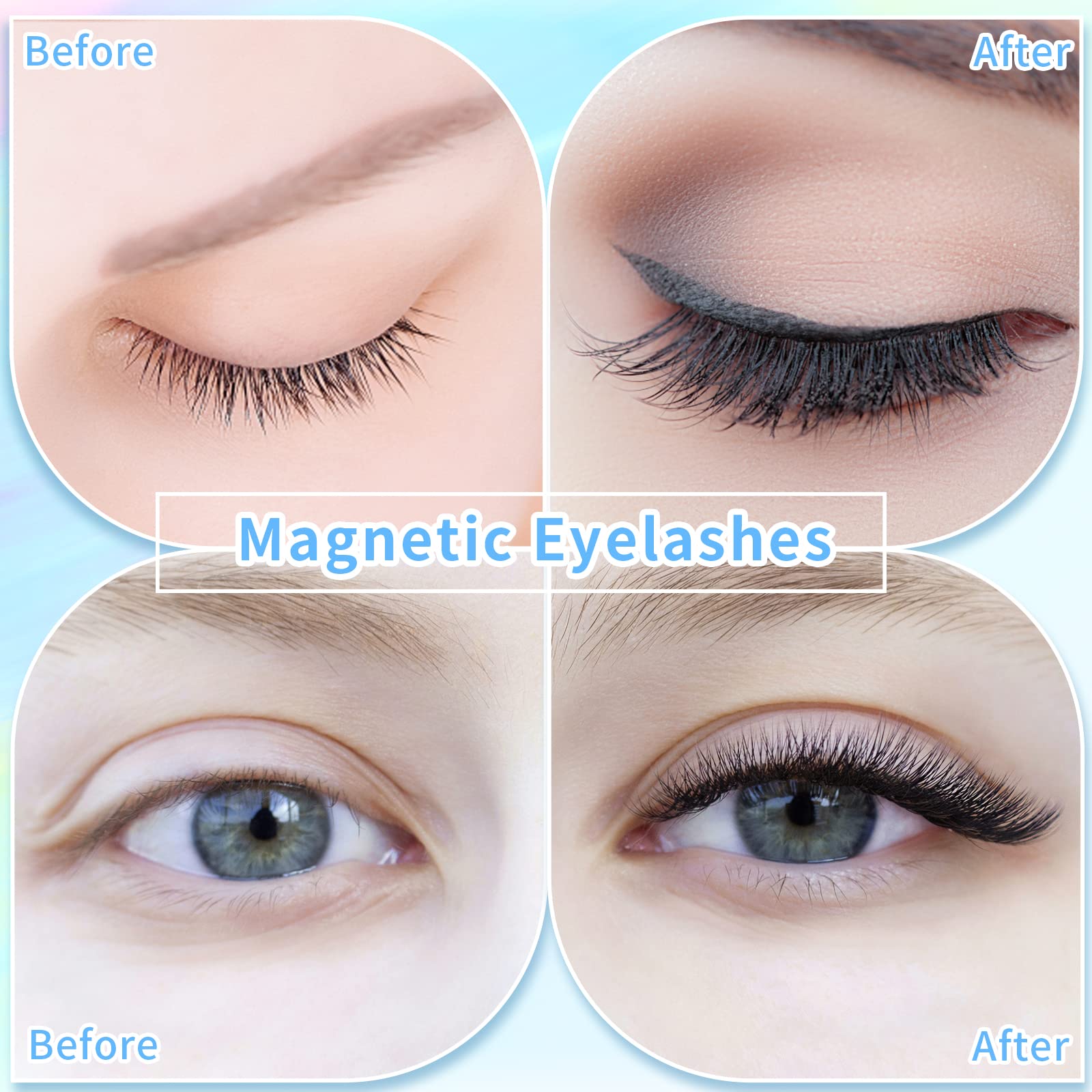 Magnetic Eyelashes Natural Look, Magnetic Lashes No Glue, Half Eye 2 Magnets Reusable False Eyelashes with Tweezers (magnetic eyelashes)