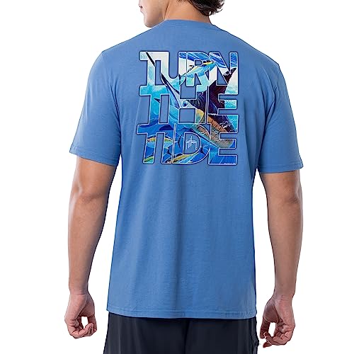 Guy Harvey Men’s Billfish Collection Short Sleeve Pocket T-Shirt, Azure Blue/Turn The Tide, XX-Large