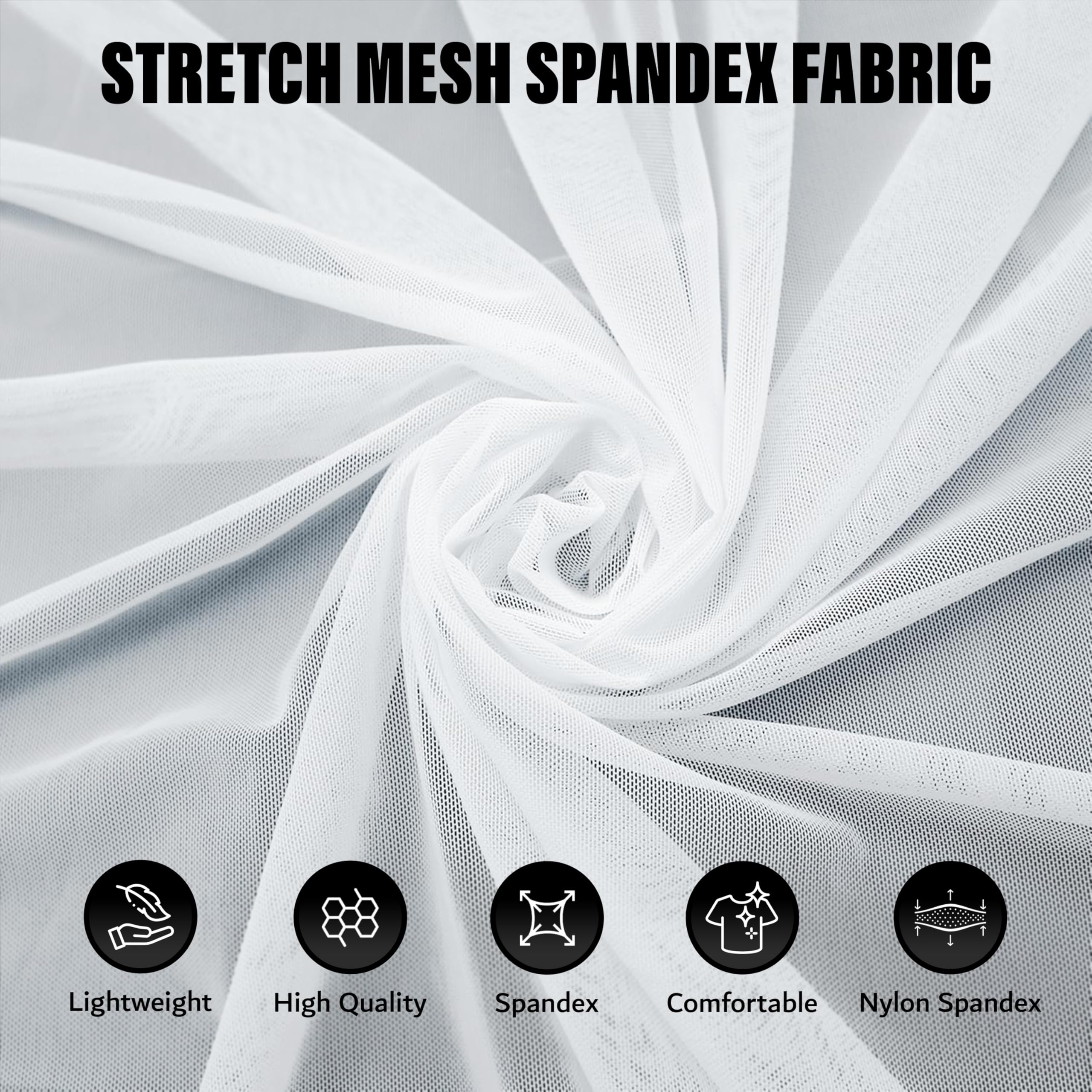 Power Mesh Fabric | 4-Way Stretch Nylon Mesh Fabric | Lightweight Sheer Nylon Spandex Stretch Mesh Netting | 1 Yard Mesh | 60" inch Wide | Black