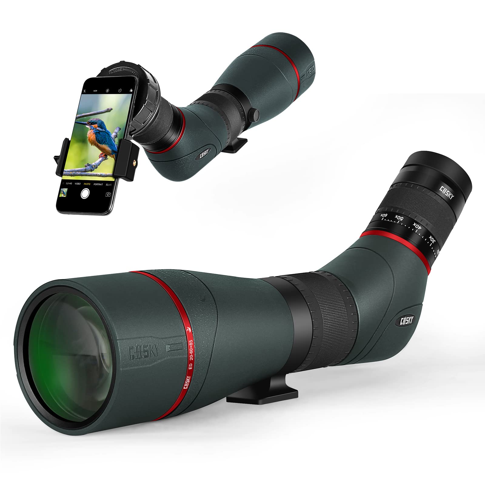 Gosky EagleView Upgrade 20-60x85mm ED Spotting Scope - Ultra High Definition & Extra-Low Dispersion Optics Spotter Scope with Smartphone Adapter