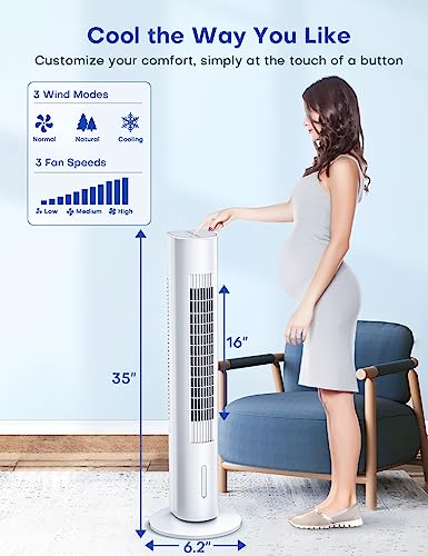 TEMEIKE 3-IN-1 Evaporative Air Cooler, 35-INCH Swamp Cooler Air Conditioner Portable for Room with Remote, 60° Oscillation, 7H Timer, 4 Ice Packs, Windowless Evaporative Cooler for Indoor Home Bedroom