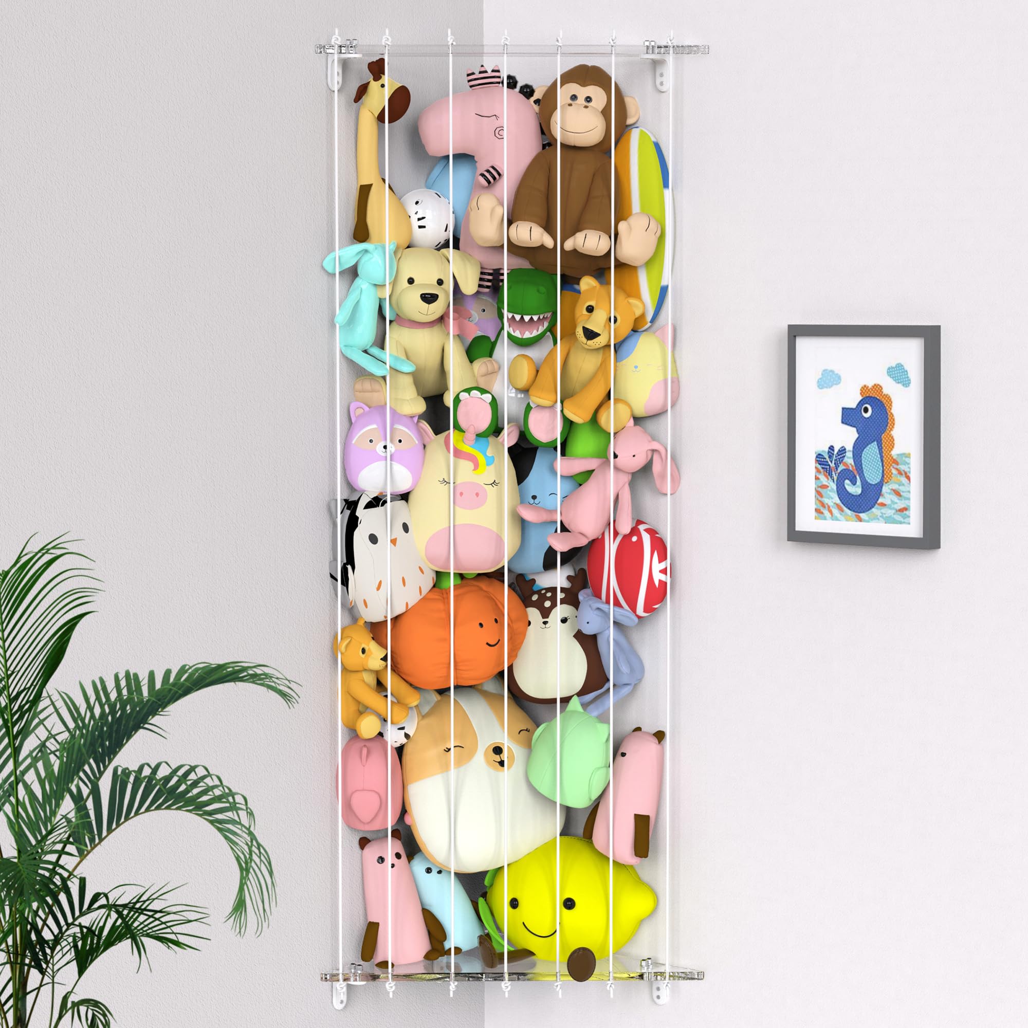 NBTORCH Acrylic Stuffed Animal Storage - Large Stuffed Animal Hammock Corner Holder with Adjustable Length for Nursery Play Room Bedroom Kid Room