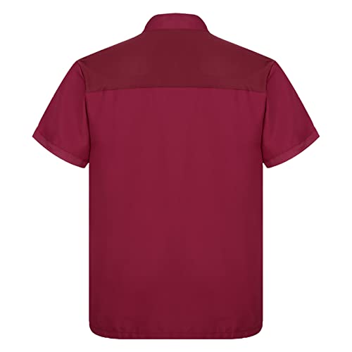 JEATHA Men Double-Breasted Short Sleeve Chef Coat Jacket Uniform Unisex-Adult Chef Jacket Chef Coat Red F Large