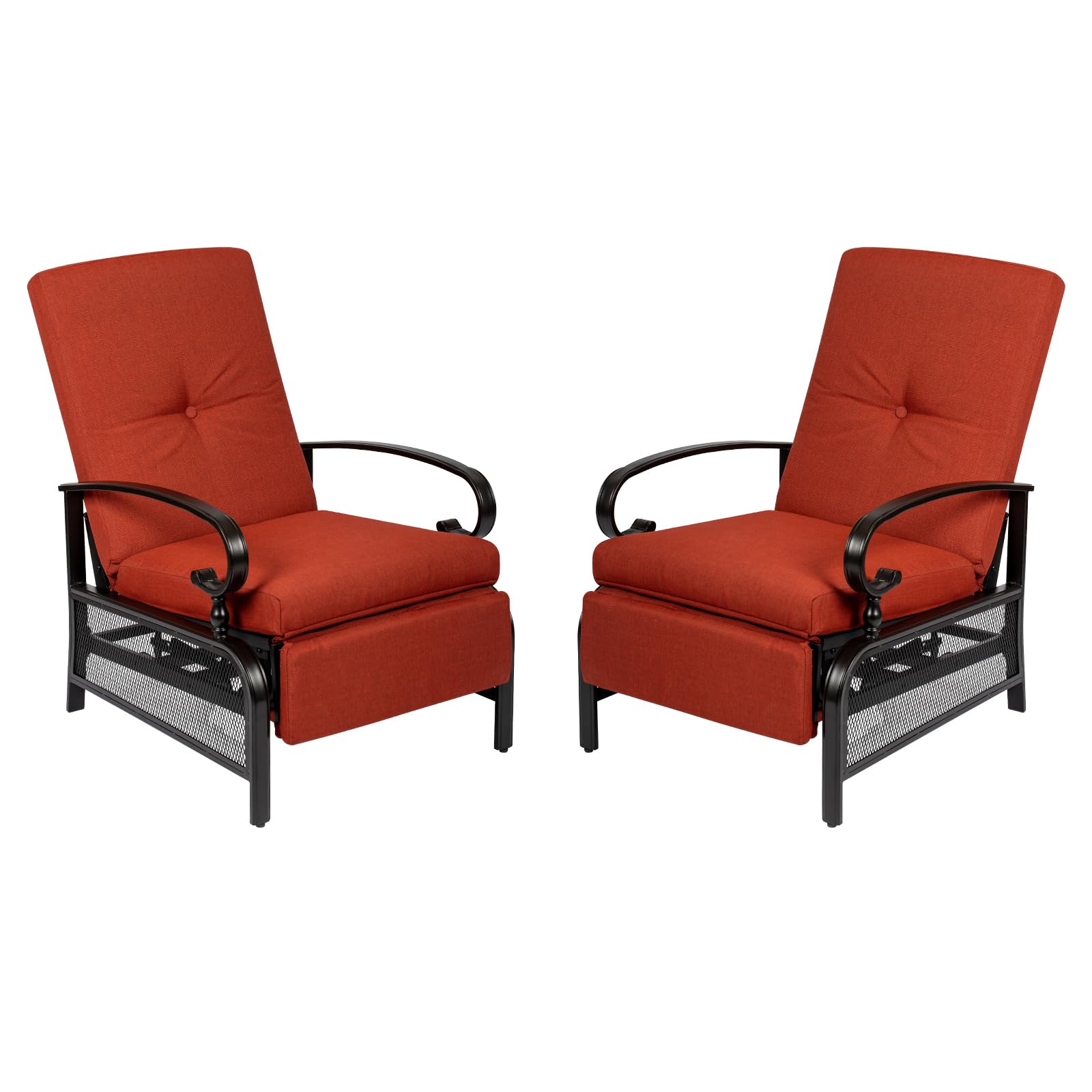 Patiomore 2 Pack Patio Adjustable Lounge Chair, Outdoor Recliner Metal Automatic Chaise Chair with Removable Cushions, Red