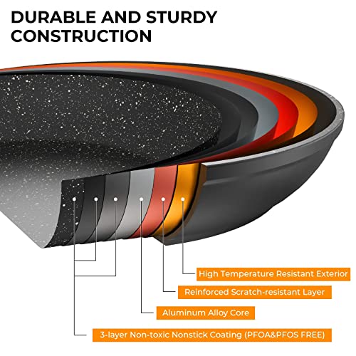 Fadware Induction Cookware Sets, Nonstick Pots and Pans Set 10 Piece, Dishwasher Safe Kitchen Cooking Pan, Includes Frying Pans, Saute Pan, Saucepans & Stockpot, Black